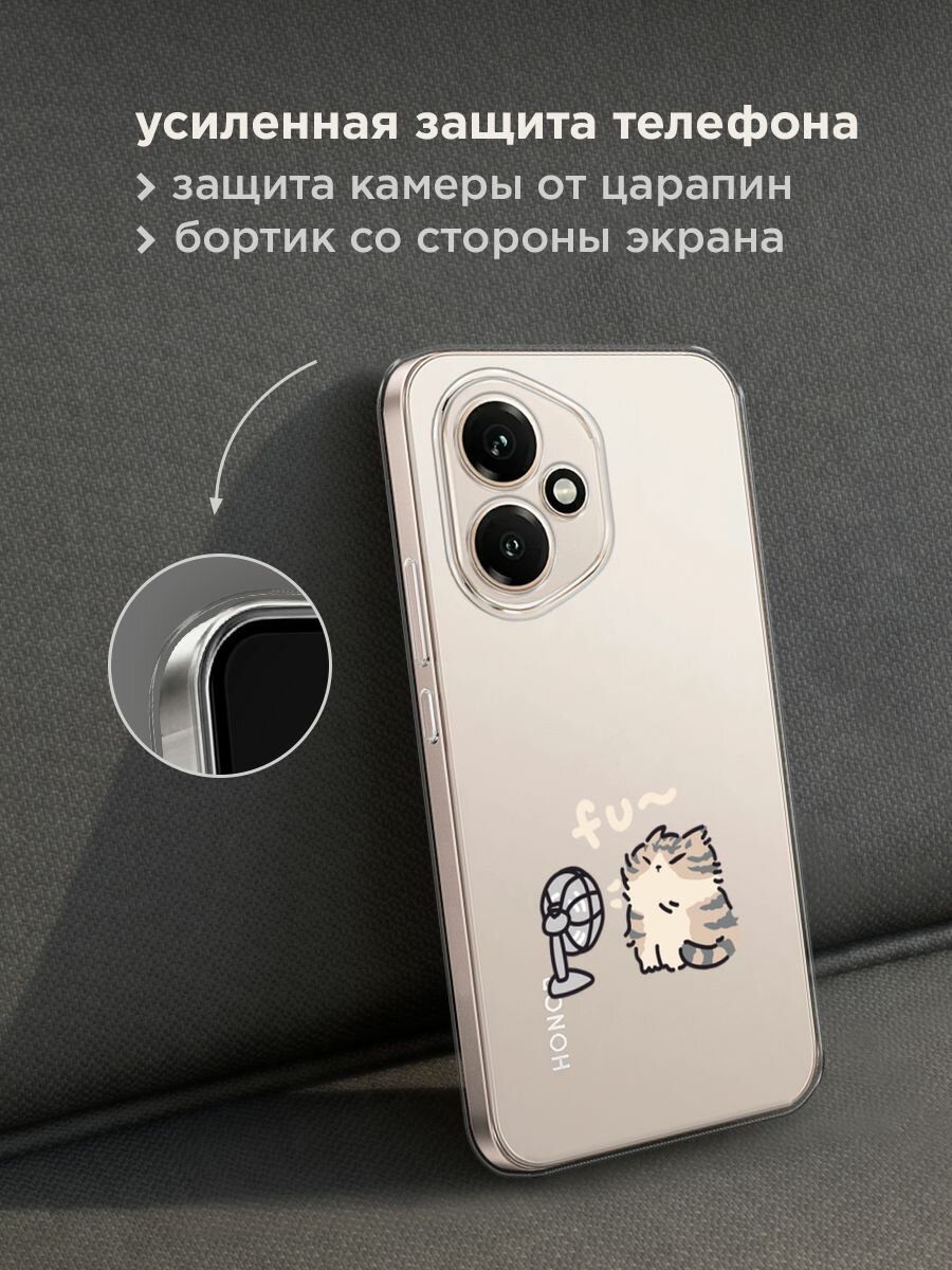 Чехол на Honor 400 / Хонор 400 с принтом "Котик с вентилятором", прозрачный — фото 1