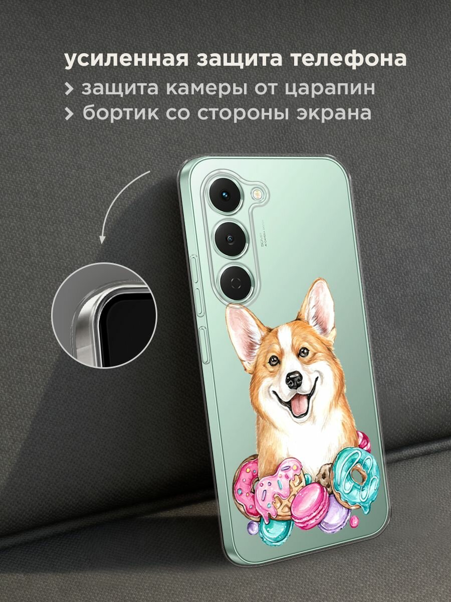 Чехол на Tecno Spark 40 Pro / Текно Спарк 40 Про с принтом "Корги и сладости", прозрачный — фото 1