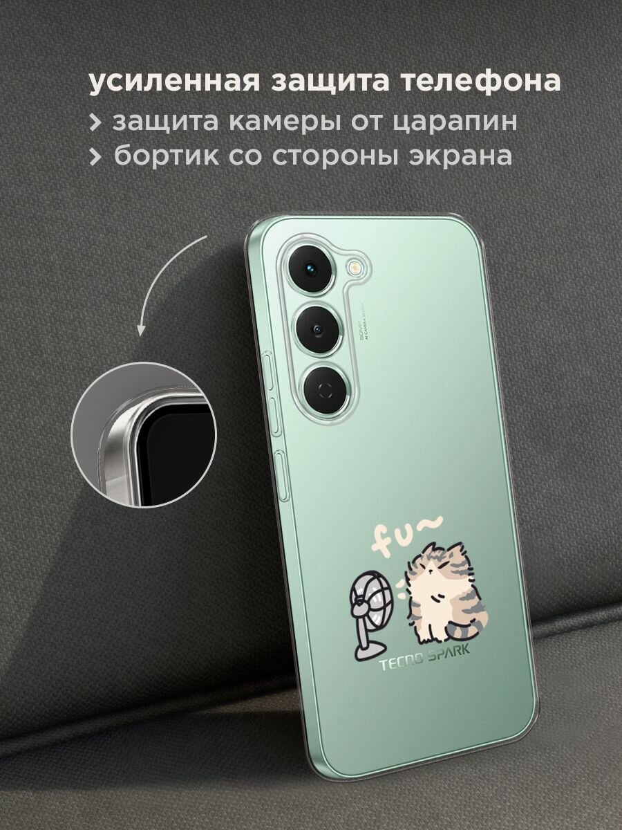 Чехол на Tecno Spark 40 Pro / Текно Спарк 40 Про с принтом "Котик с вентилятором", прозрачный — фото 1