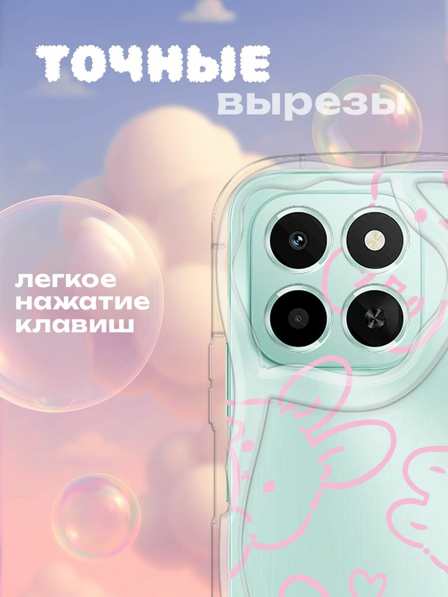 Чехол на Honor X6c / Хонор Х6с с принтом "Контурные зайцы", прозрачный — фото 1