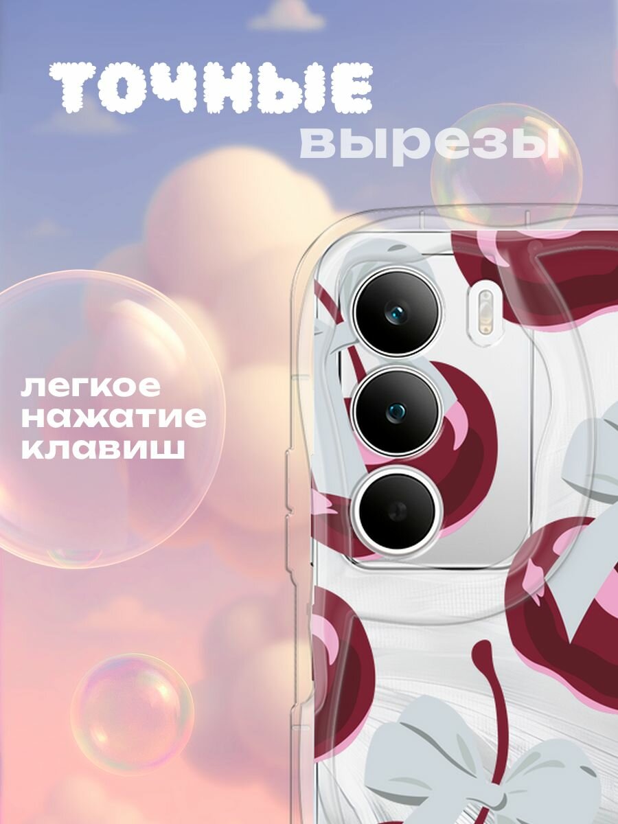 Чехол на Realme C71/P3 Lite 4G / Реалми С71/P3 Лайт 4G/P3 Лайт 4G с принтом "Вишни с бантами" — фото 1