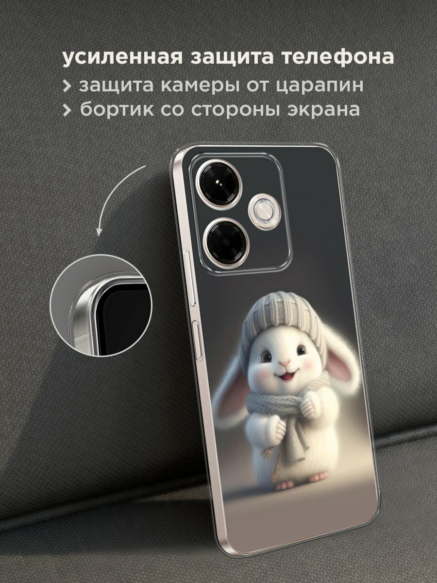 Чехол на Xiaomi Redmi 13X / Сяоми Редми 13X с принтом "Белый крольчонок в шапке" — фото 1