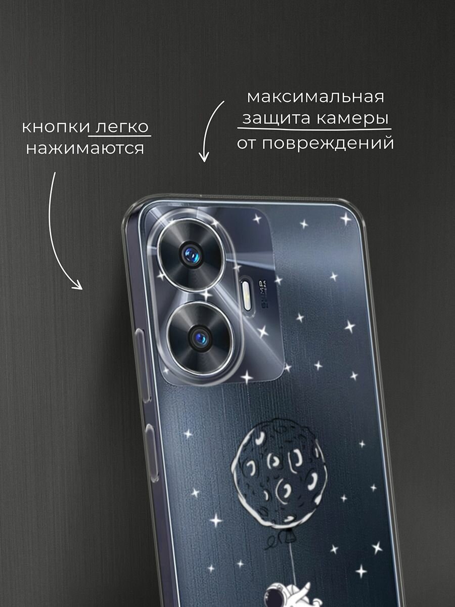 Чехол на Realme C55 / Реалми C55 с принтом "Лунный полет", прозрачный — фото 1