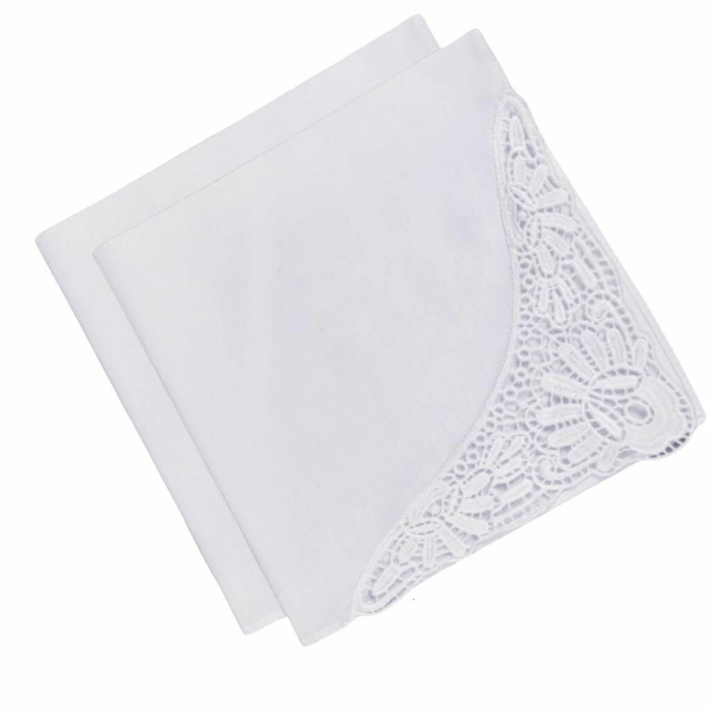 Украшение на свадьбу,2 кусочка чисто-белой хлопчатобумажной нити высокой плотности, кружевной хлопчатобумажный носовой платок-N02