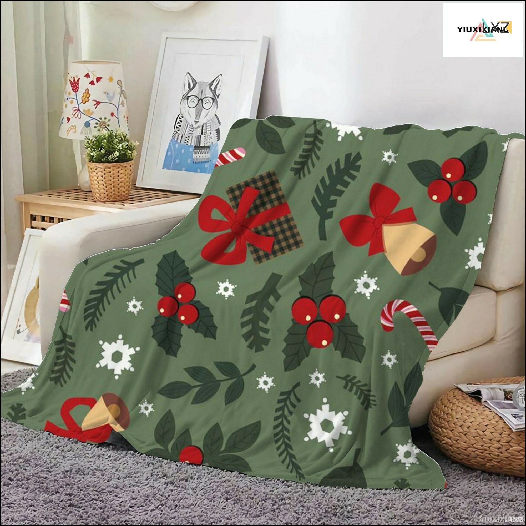 Эксклюзивное одеяло 70x100 см из фланели с дизайном Рождественской елки в красном цвете