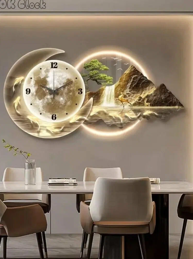 Часы настенные OFC, кварцевые, с LED-подсветкой, акриловый корпус, Подключить к электросети，140*70см
