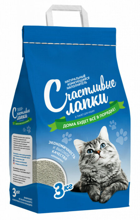 Счастливые Лапки 4 шт по 3 кг комкующийся наполнитель для кошачьих туалетов