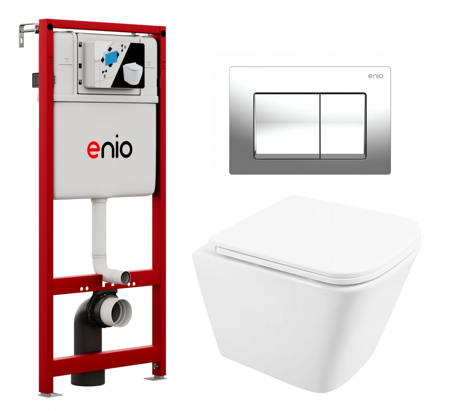 Комплект 3 в 1 инсталляция Enio Profi EN7050050 + Унитаз подвесной BelBagno Due BB3103CHR/SC + кнопка хром Pulsante