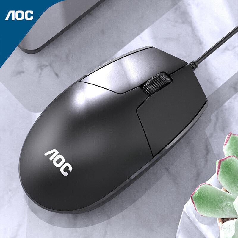 Мышь AOC MS100 проводная USB, тихий режим, матовый финиш, эргономичная для левой и правой руки, офис и домашнее
