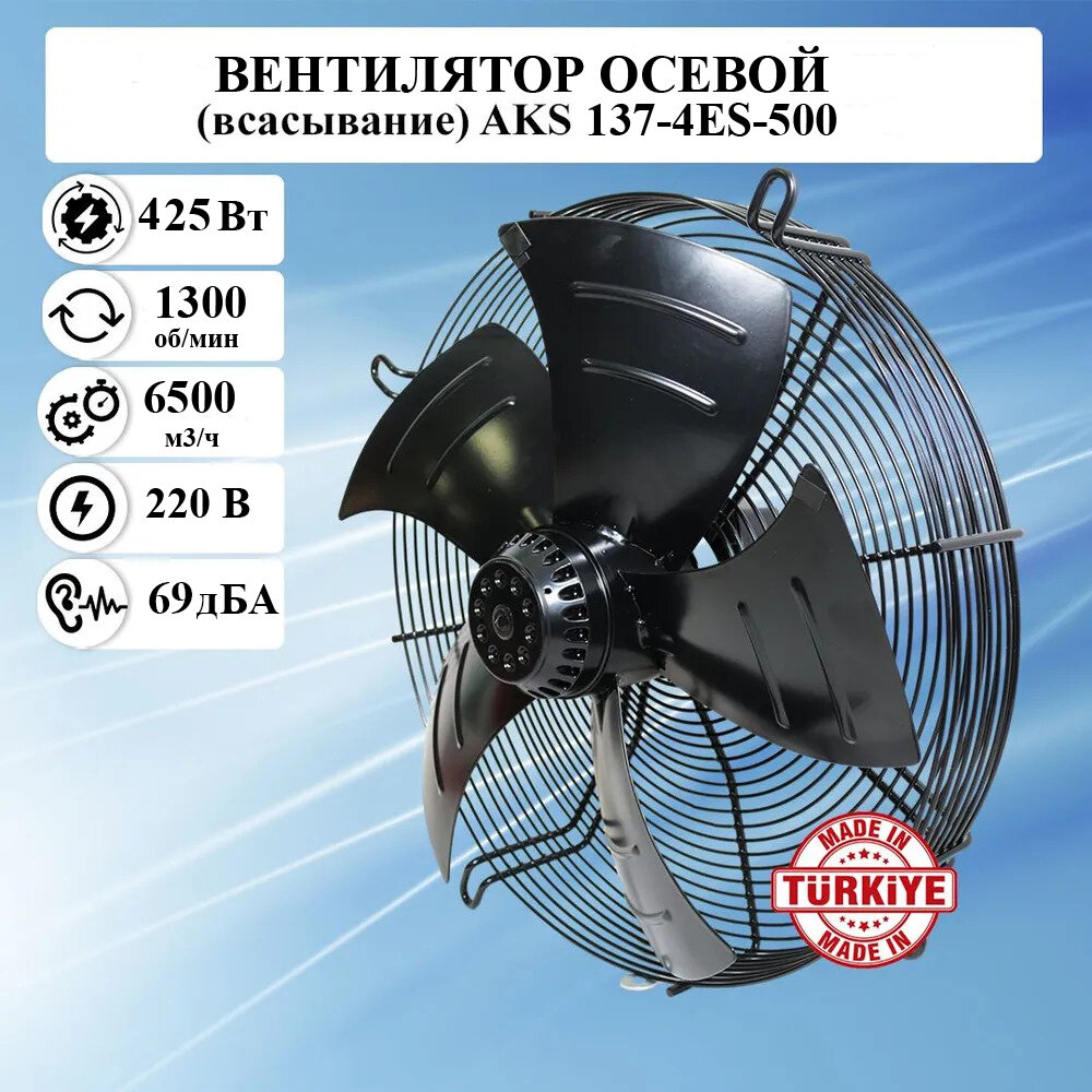 Вентилятор осевой вытяжной AKS/ИБМ 137-4ES-500 220в металлический малошумный / оборудование для кондиционирования холодильных систем, вентиляции воздуха промышленных и бытовых помещений