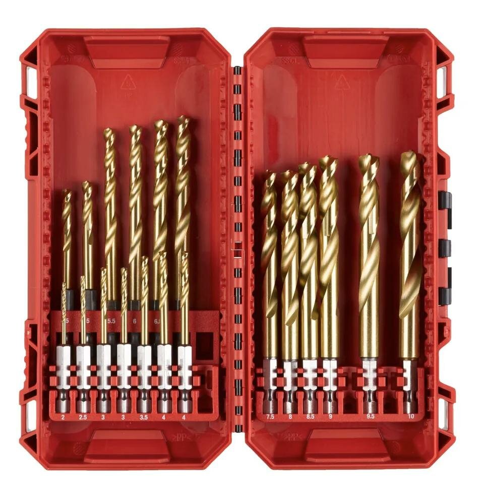 Набор сверл по металлу Milwaukee RedHEX (НЕХ-1/4", 19шт: 2-10мм, HSS-TiN) 4932493866