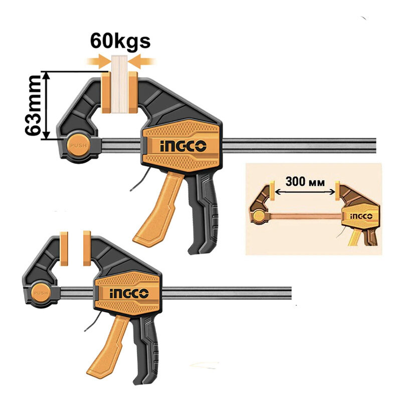 Зажимы тиски 2шт INGCO струбцина 63х300 HQBC01602 комплект для столярных работ