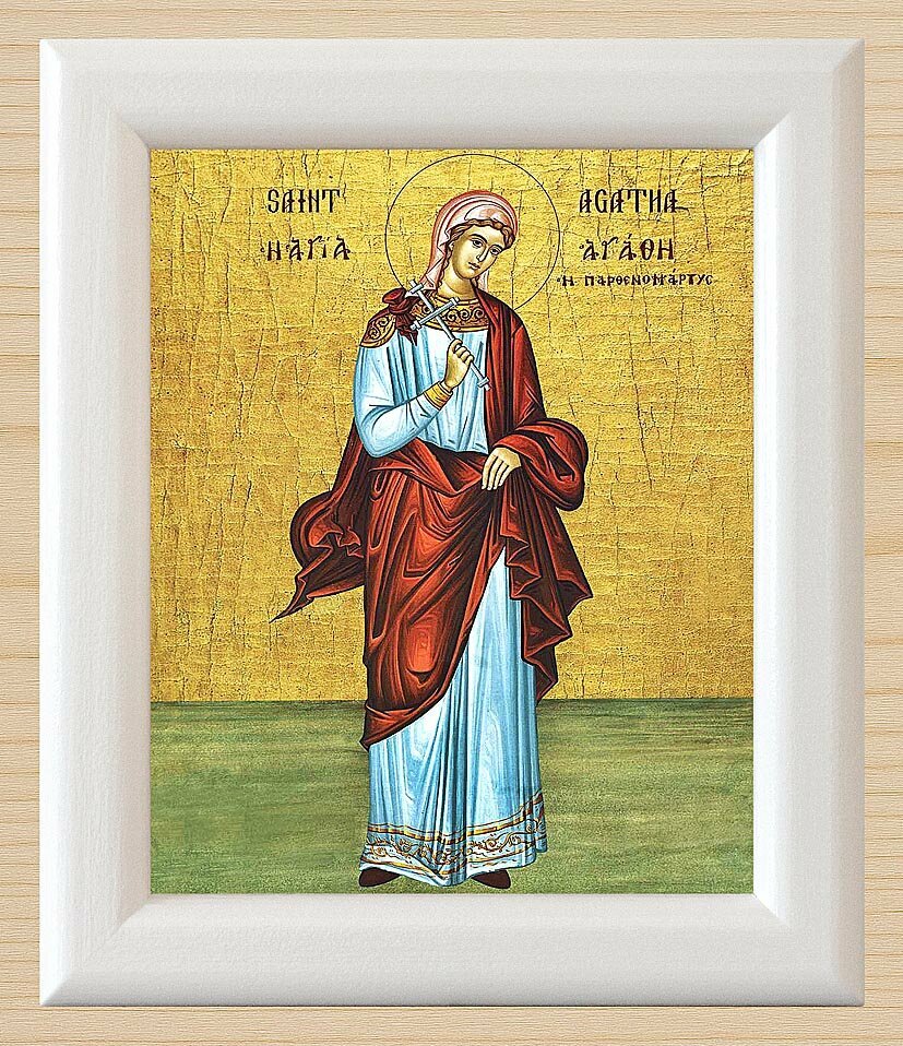 Мученица Агафия Панормская, икона в белой деревянной рамке 12,5*14,5 см