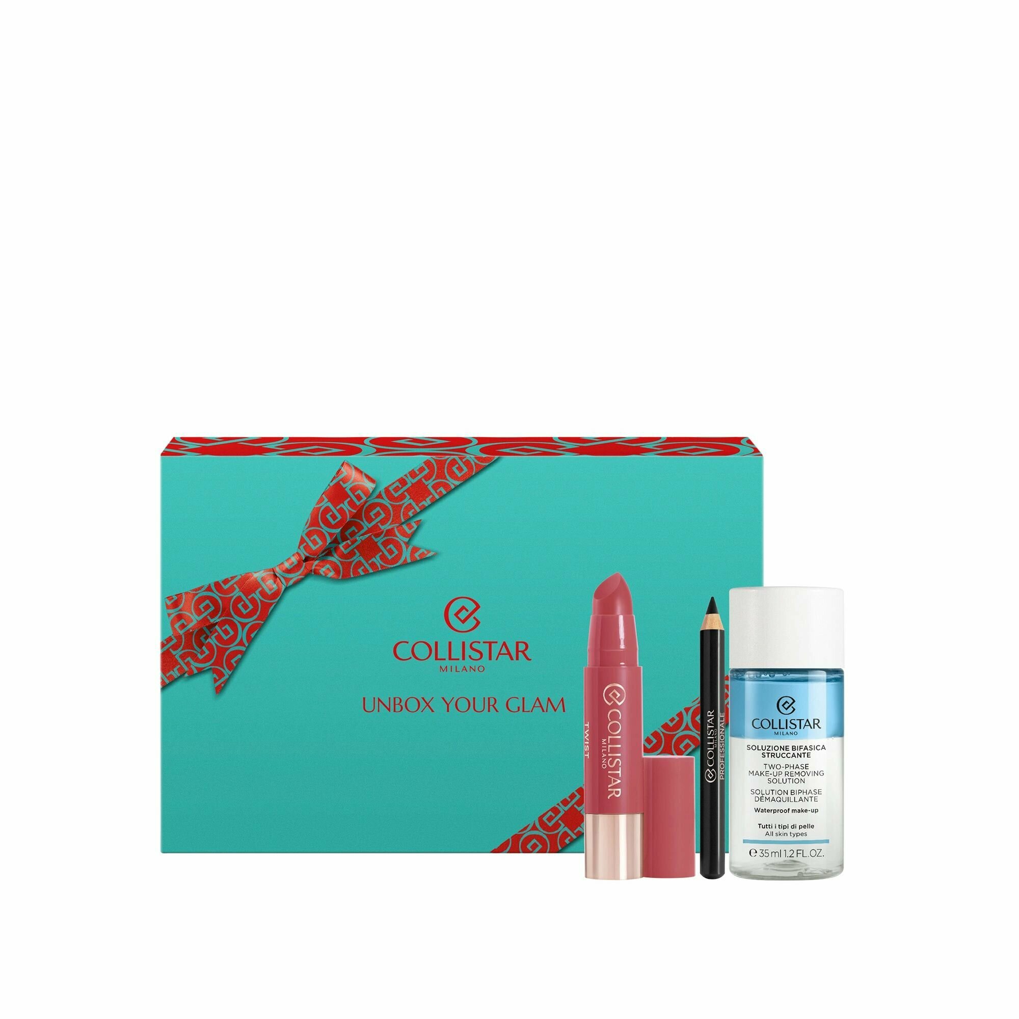 Collistar - Набор: Блеск-бальзам для губ Twist - Rose 216 + карандаш для глаз 0.8 гр черный + средство для снятия макияжа с глаз и губ 35 мл