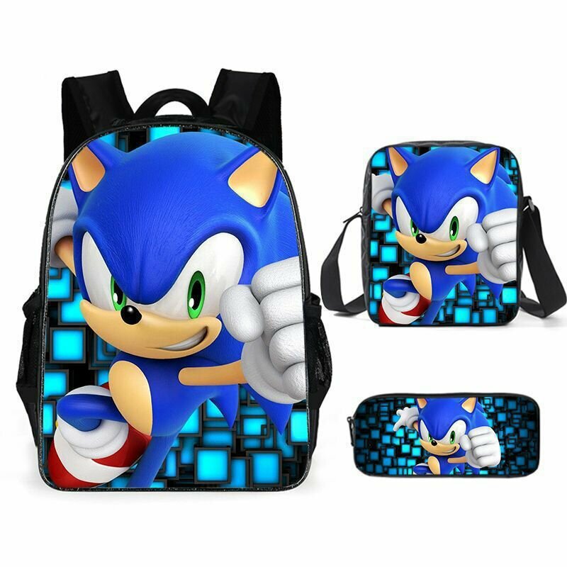 Трансграничный новый продукт Sonic, сумка для начальной школы, комплект из трех предметов, рюкзак с героями мультфильмов, рюкзак, пенал