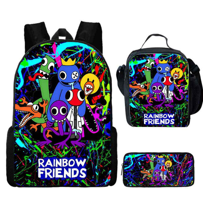 Сумка для ручек Rainbow Friends, сумка через плечо, рюкзак, комплект из трех предметов, студенческий модный многофункциональный комбинированный рюкзак для хранения, студенческий рюкзак через плечо