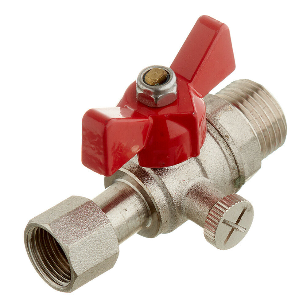 Кран шаровой латунный Valtec 1/2 НРш х 3/8 ВРг для подключения манометра проходной бабочка прямой VT.806. N.0403