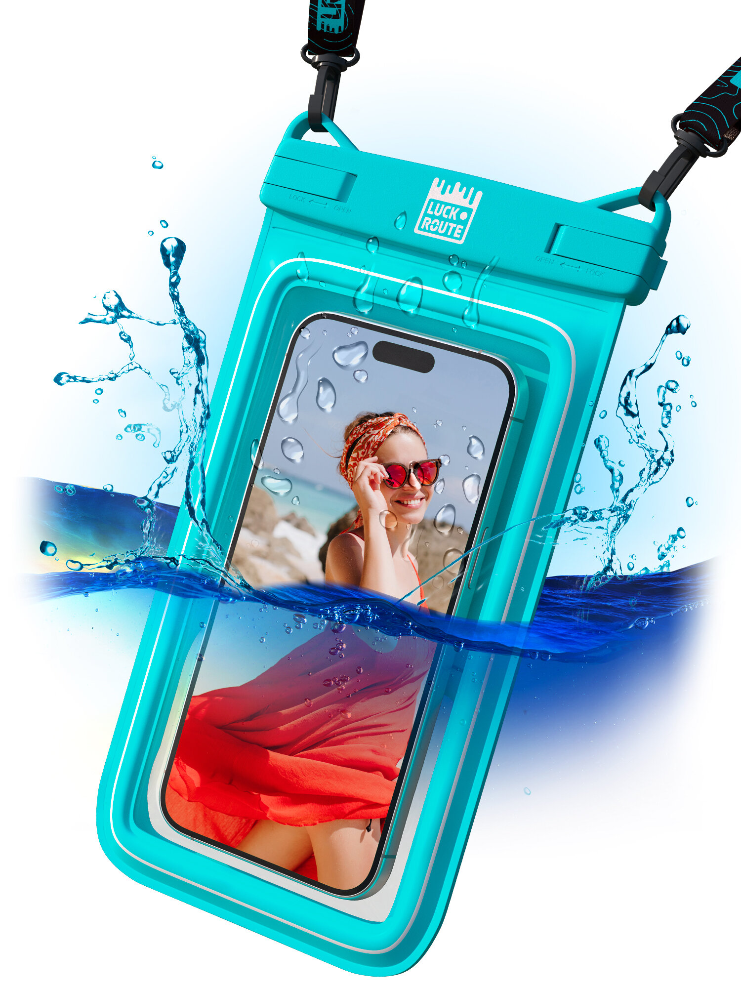 Водонепроницаемый чехол для телефона на шею плавающий IPX8 голубой