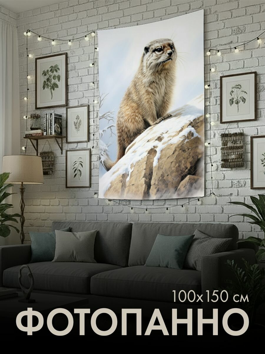 Панно тканевое PrintyFull / 100x150 см / Манул, карандашный