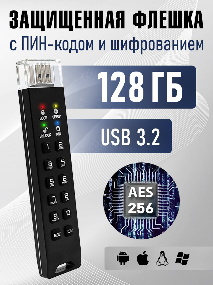 Флешка с шифрованием данных DataLock PRO4 128 Gb USB 3.2