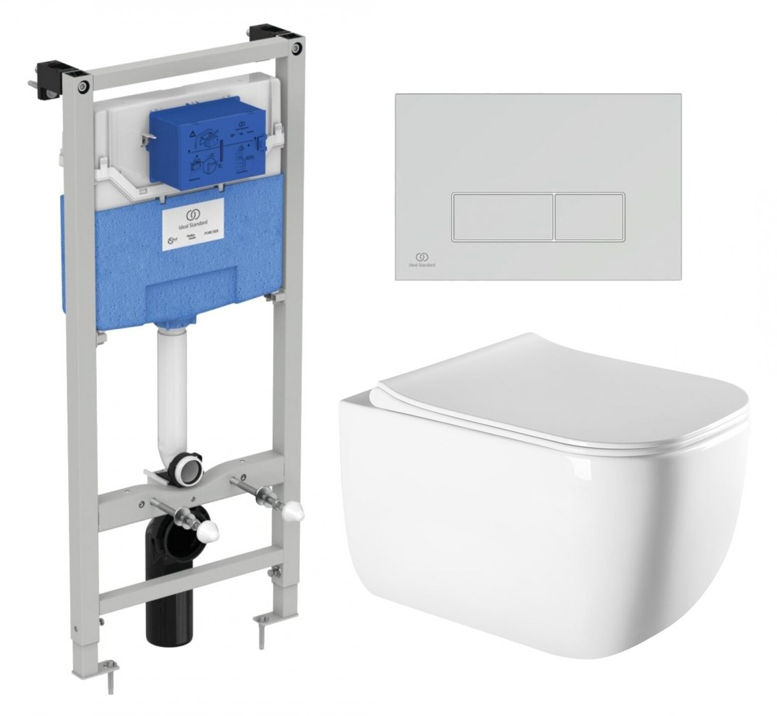 Комплект 3 в 1 инсталляция Ideal Standard + Унитаз подвесной Vincea Form VT1-35 + кнопка хром