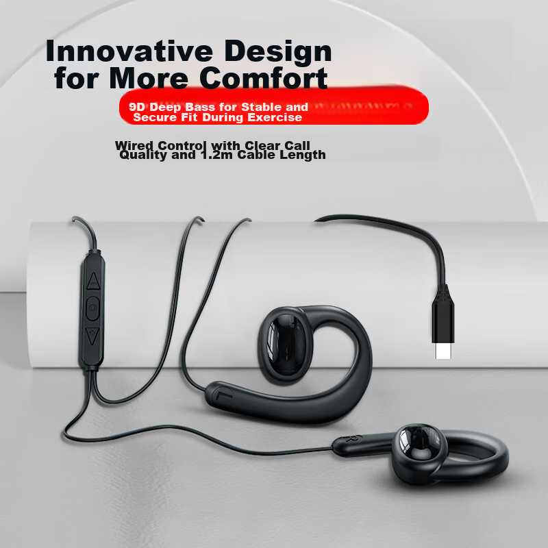 DIVO In-Ear And Ear-Hook Wired Headphones for Sports And Running, Type-C Flat Plug, Mobile Phone Headset, Karaoke Gaming Headphones, Bass-Enhanced, Compatible with Android And Other Devices