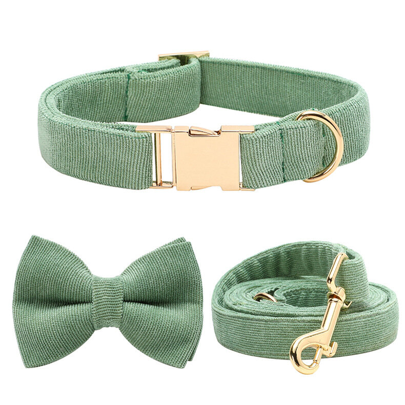 Персонализированный поводок для собак с гравировкой, вельветовый ошейник с бантом, цепь для собак, поводок для