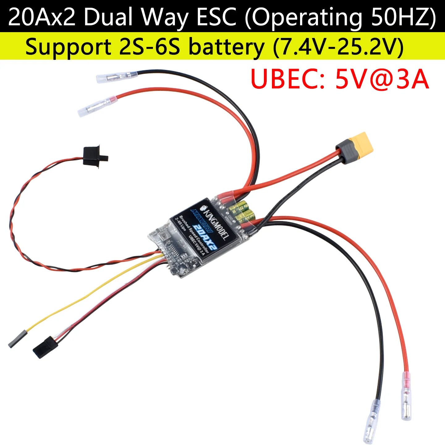 20Ax2 ESC, 2-6S, 50Hz, UBEC 5V@3A