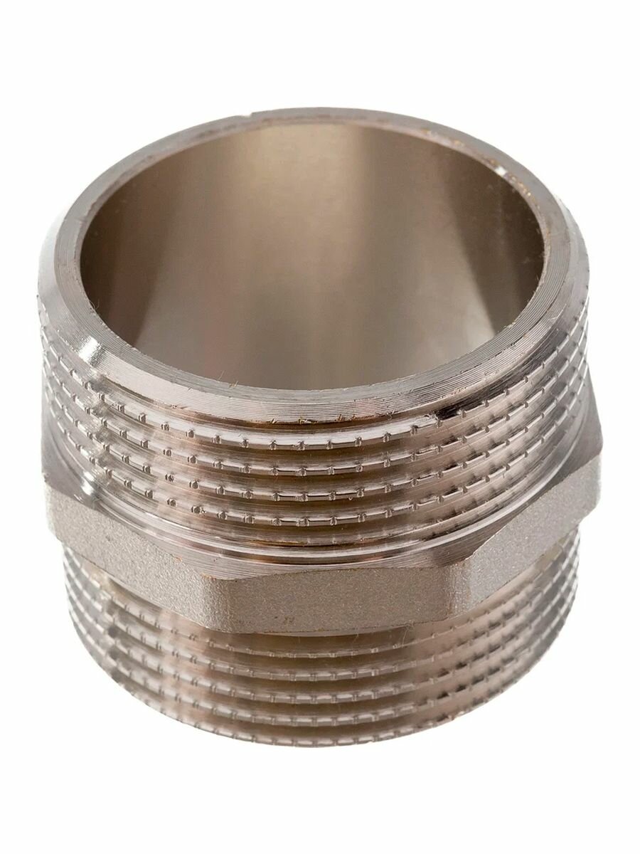 Ниппель латунный Ду32 (1 1/4" на 1 1/4") никелированный — фото 1