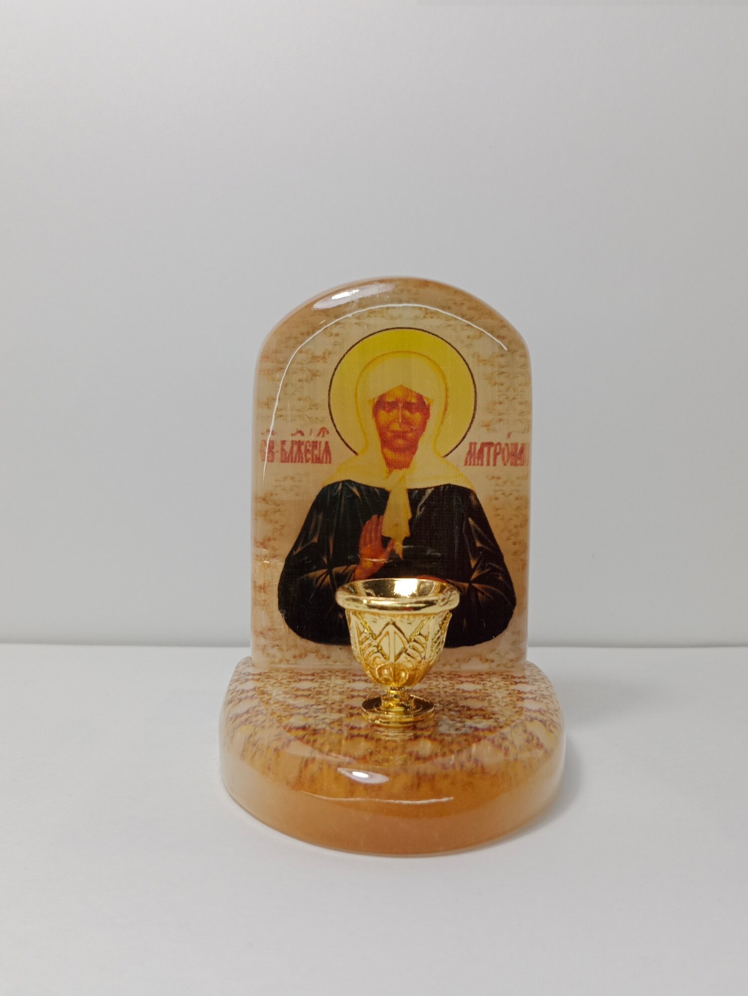 Икона из селенита с подсвечником "Святая Матрона" 7,5см.
