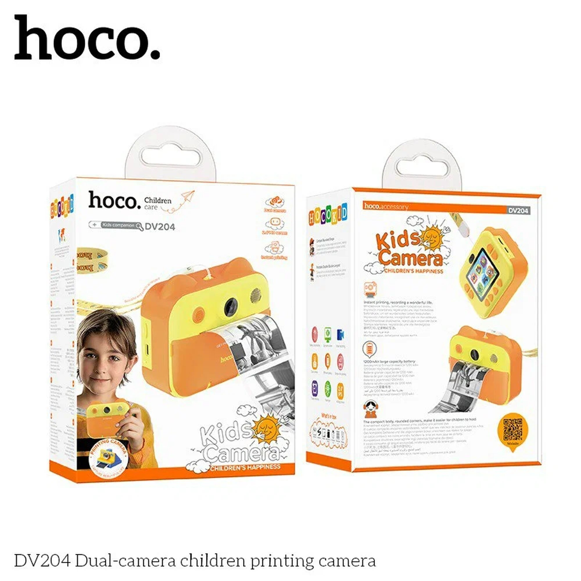 Фотокамера Hoco DV204, детская, с двойной камерой, цвет желтый