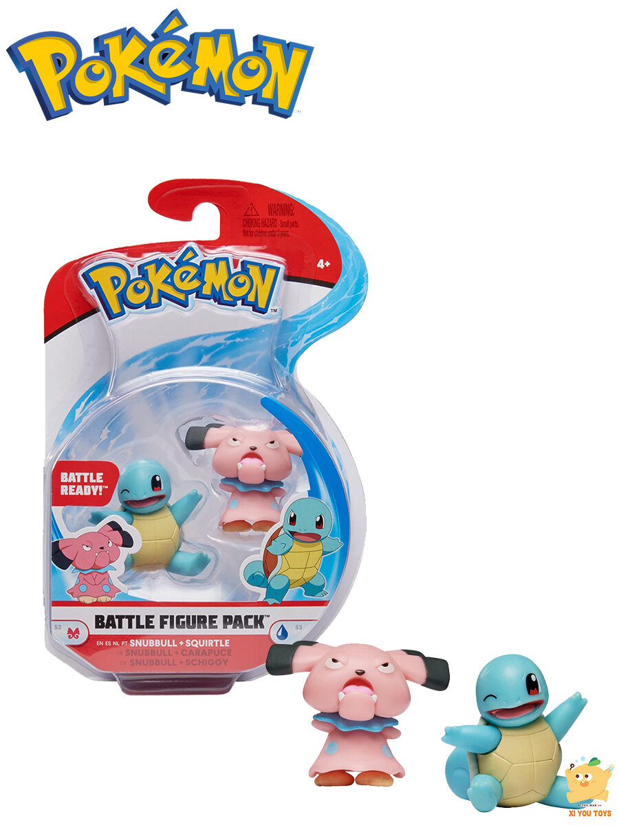 Pokemon Battle Figure Squirtle & Snubbull / Боевая Фигурка Покемона - Мини-скульптура Сквиртл И Снаббулл, Подходящая Для Детей В Возрасте От 4 Лет И Старше.