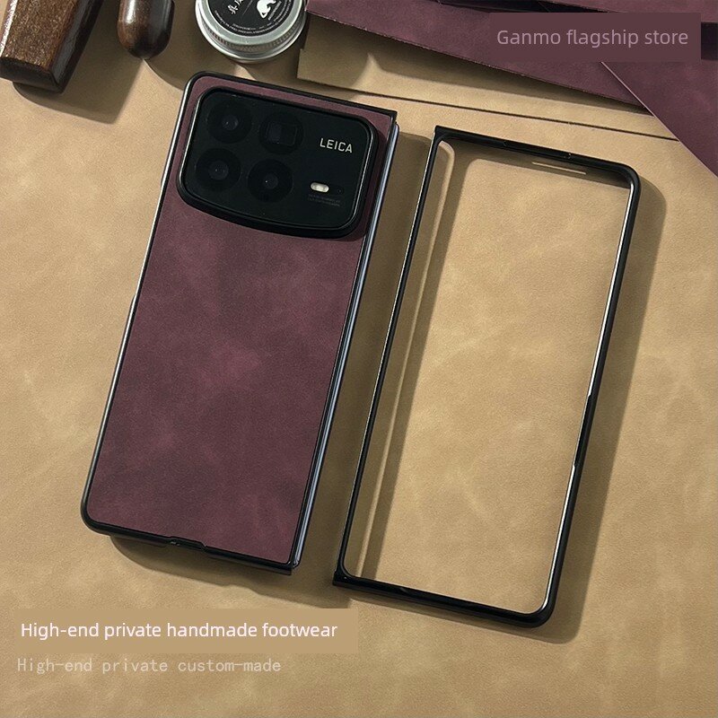 Сплит-чехол из натуральной овчины для Xiaomi MIX Fold 4, магента, анти-скольжение, премиум-материал