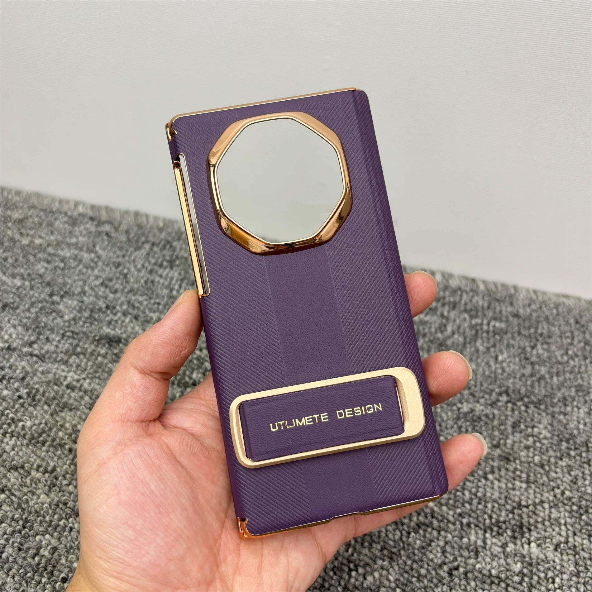 Чехол для Huawei Mate XT из натуральной кожи с двойной осью подставки и ремешком, полная защита, лавандово-пурпурный