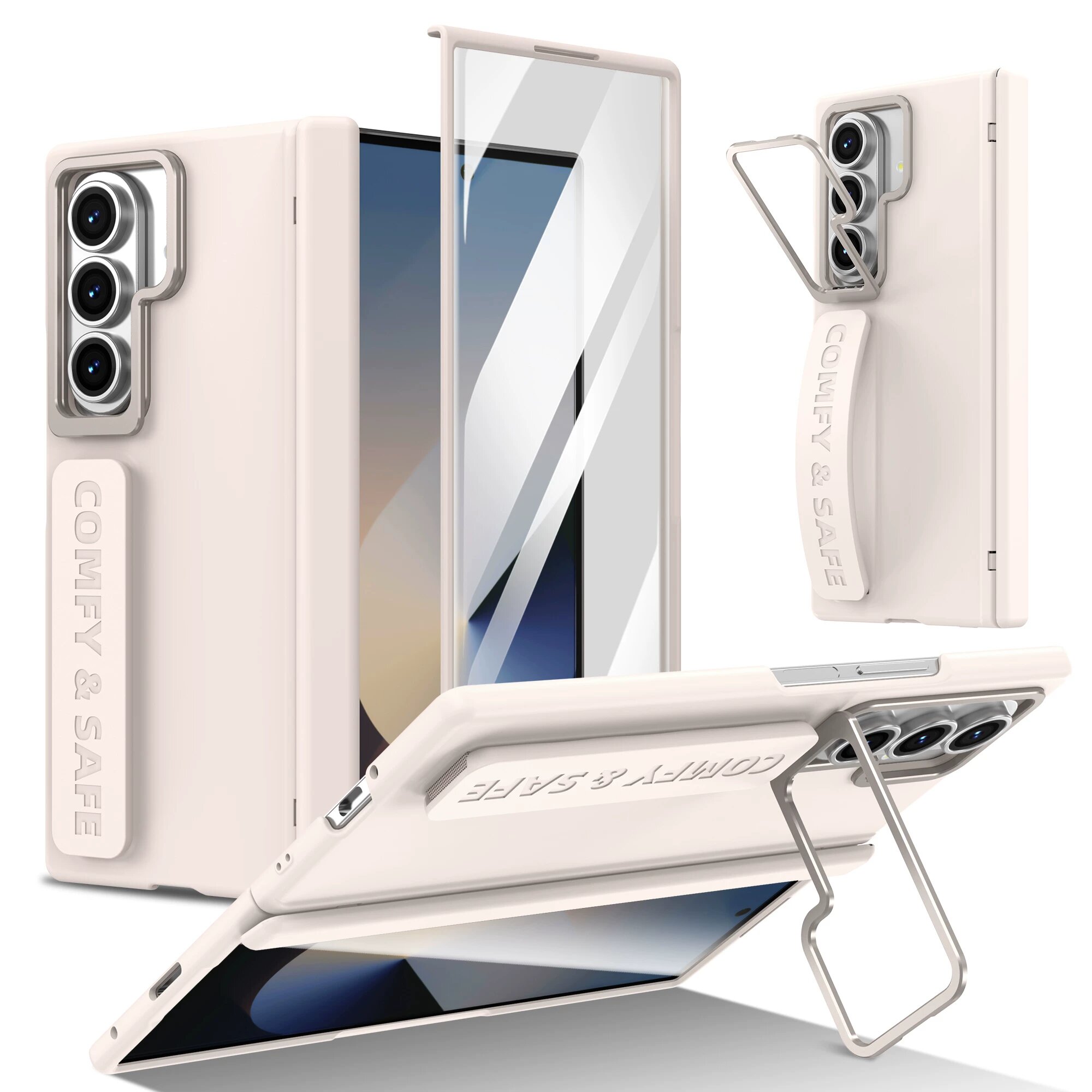 Смартфон-чехол для Samsung Galaxy Z Fold 6 с полным покрытием шарнира, креативным браслетом и камерой-подставкой -