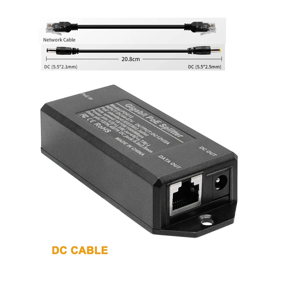 Gigabit PoE Splitter 48V to 12V HX-PDG12-DC
