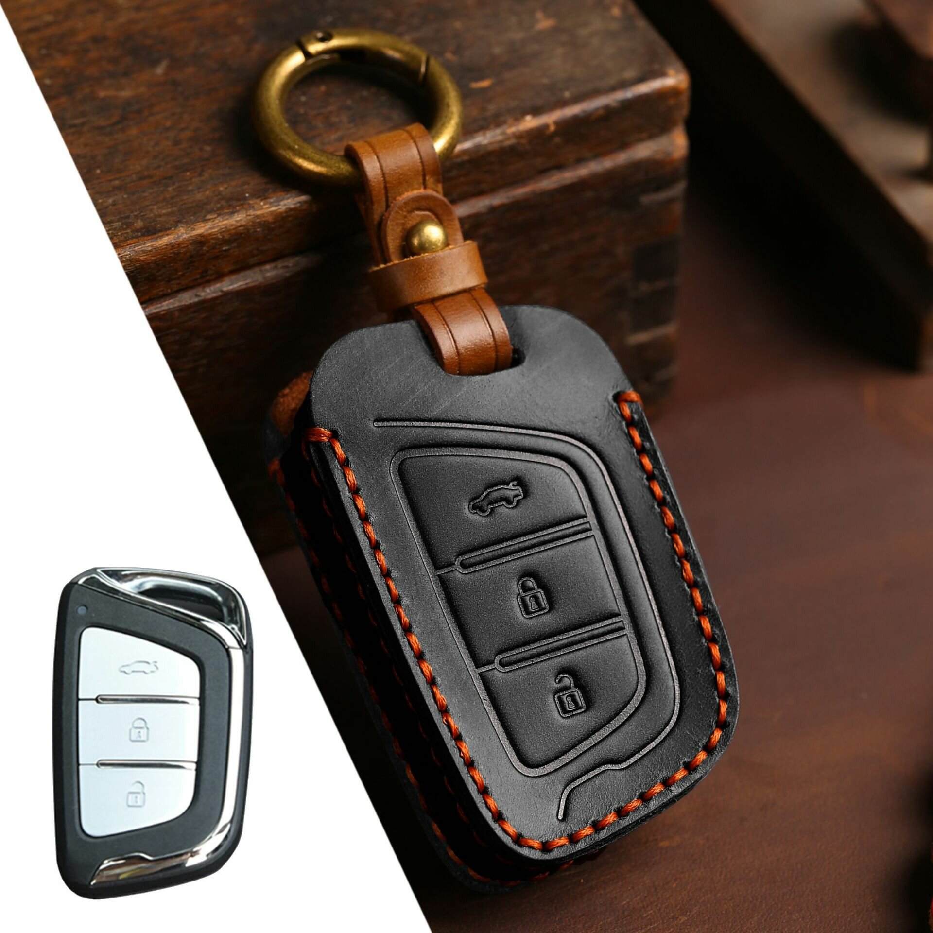 Кожаный чехол MyPads M-236951 из натуральной кожи для ключа Джак Моторс JAC J7, S3, JS6, JS4, T6 2020 21 22 23 года выпуска
