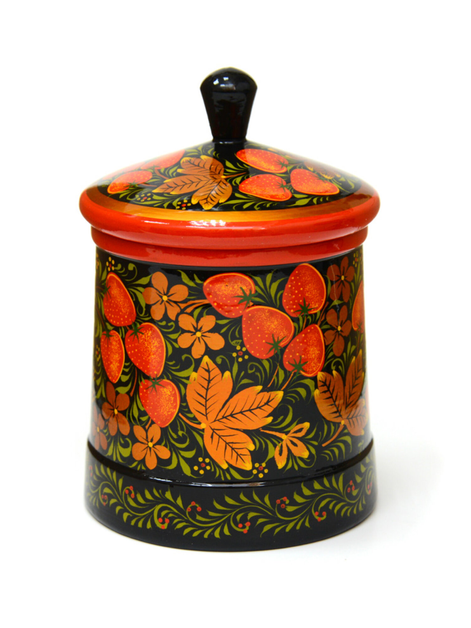 Банка с хохломской росписью "Клубника". Емкость для хранения чая, соли, сахара, 800 мл