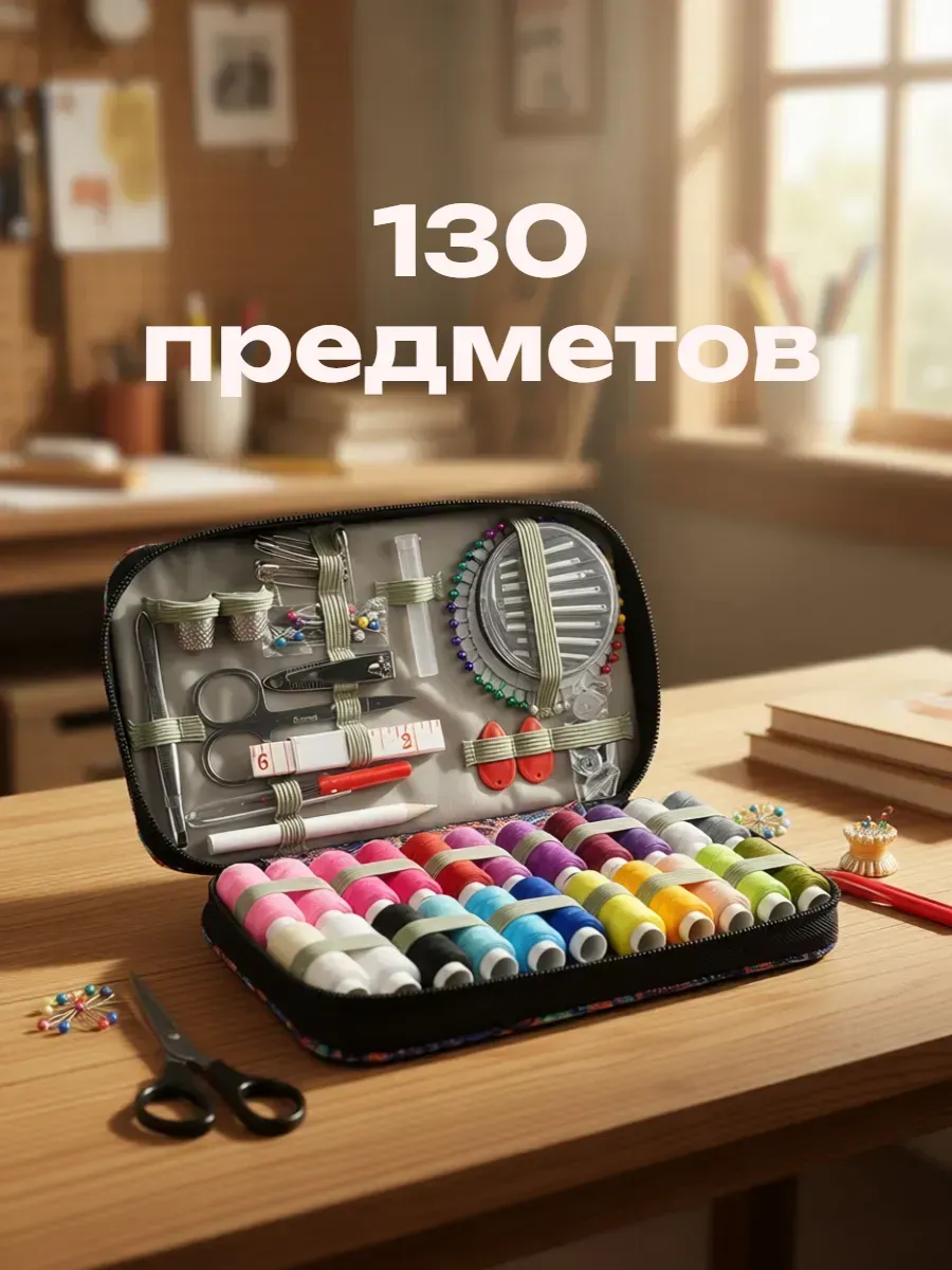 Швейный набор KRASOTA "Подарок", для рукоделия, дорожный комплект, 130 предметов
