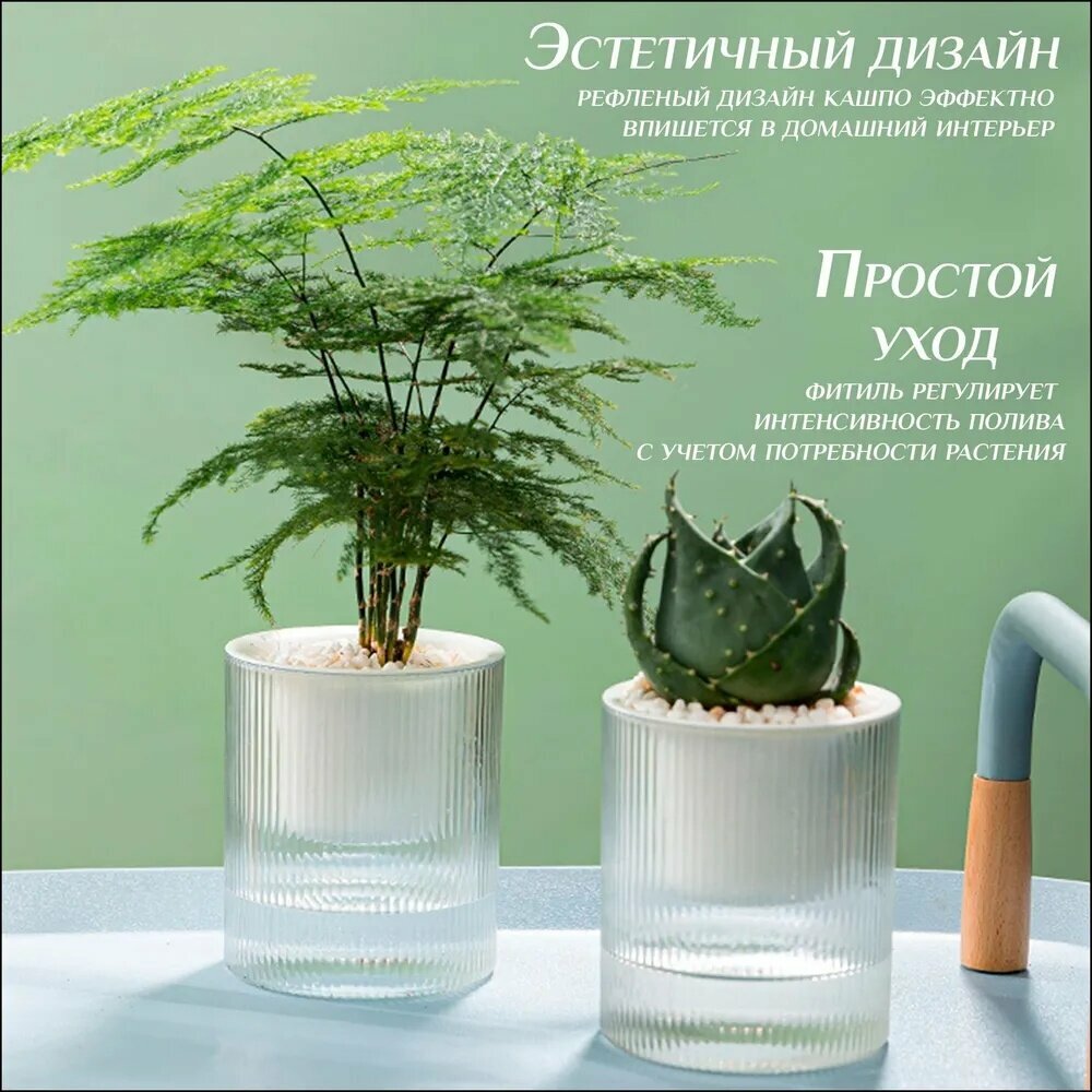 Кашпо 0.350 л, 12 см, 2 шт, цвет прозрачный, белый