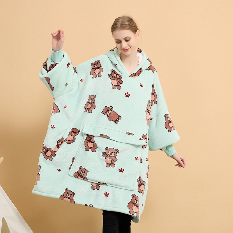 Худи из флиса Huggle с пандой, зеленый - теплый и комфортный для просмотра телевизора и сна