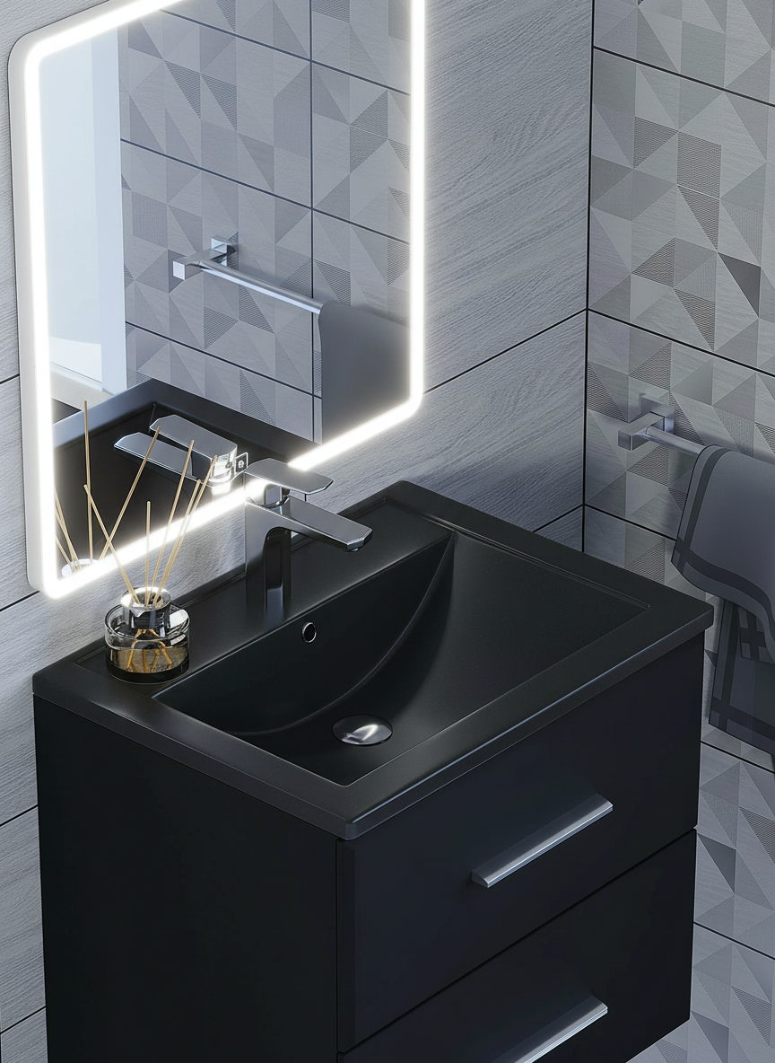 Раковина кварцевая для ванной Uperwood Foster Quartz 60 см, черная матовая, космос