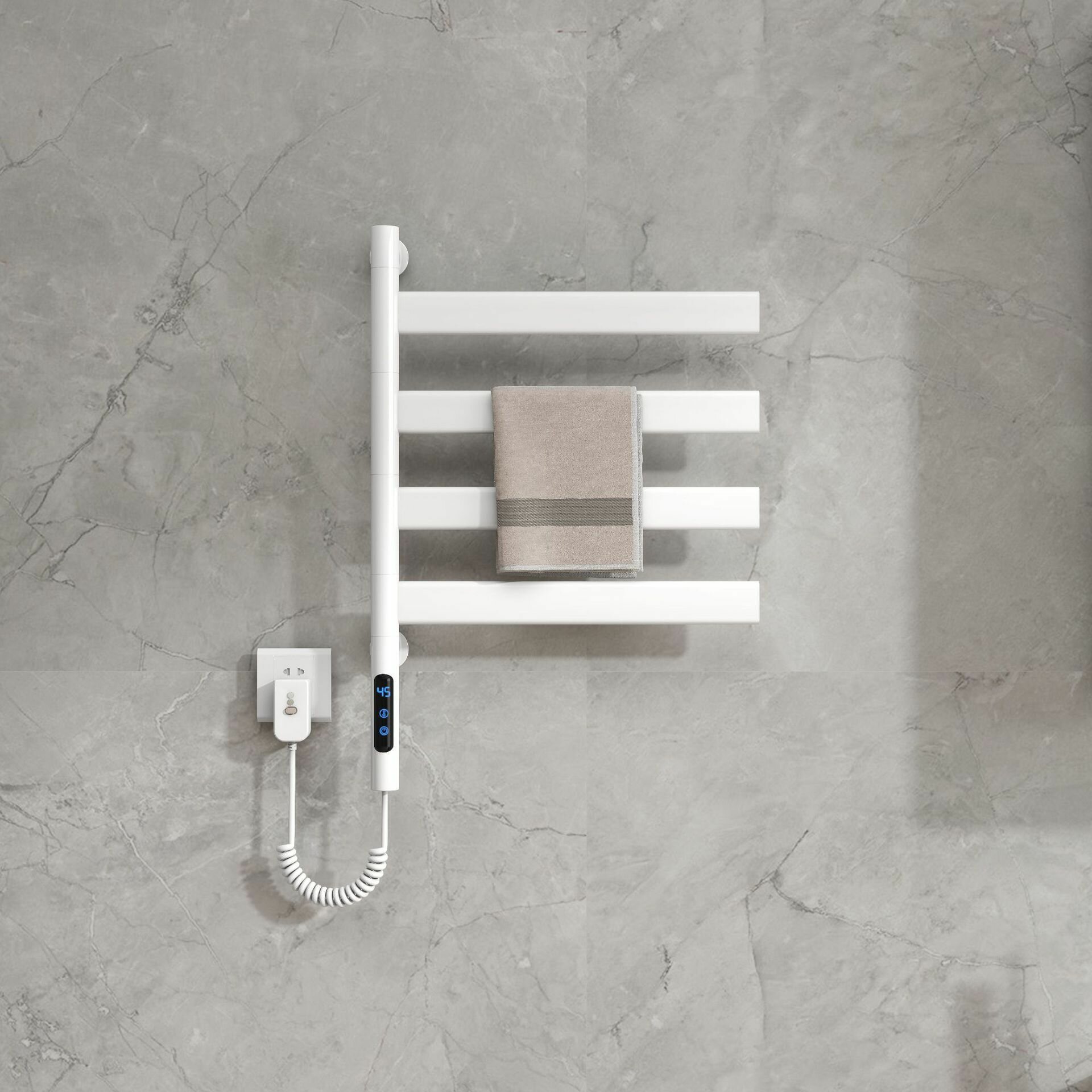 Космический алюминиевый умный электрический подогреваемый полотенцесушитель с постоянной температурой, вращающаяся стойка для хранения из нержавеющей стали без сверления