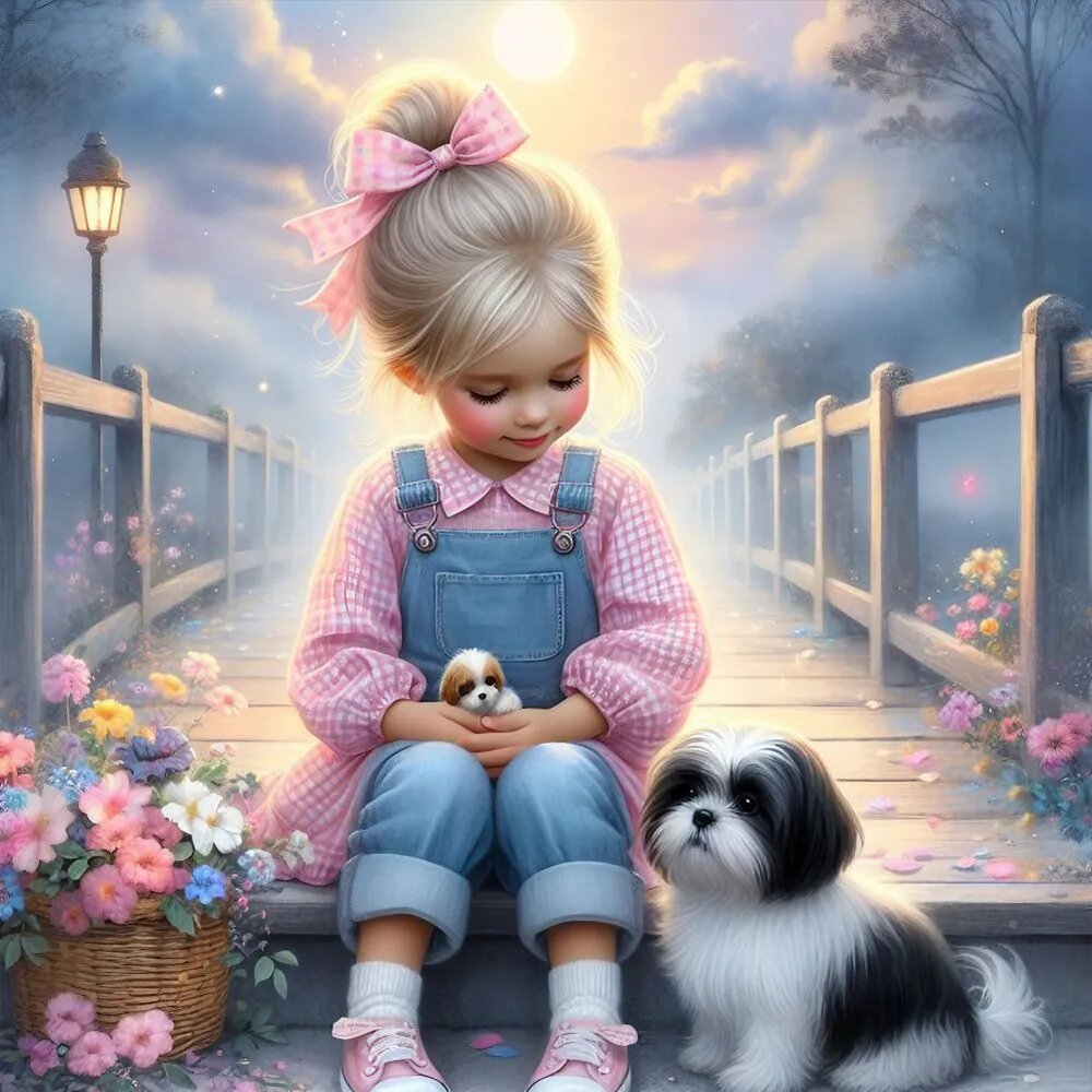 Алмазная вышивка с композицией девочка и собака, 30x30 см, смоляные стразы