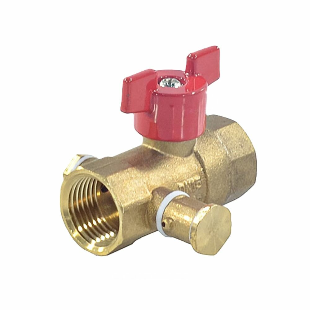 Кран шаровой латунь со спускником Ду 15 Ру16 ВР 1/2" бабочка красная со спускником Пензапромарматура 019011011