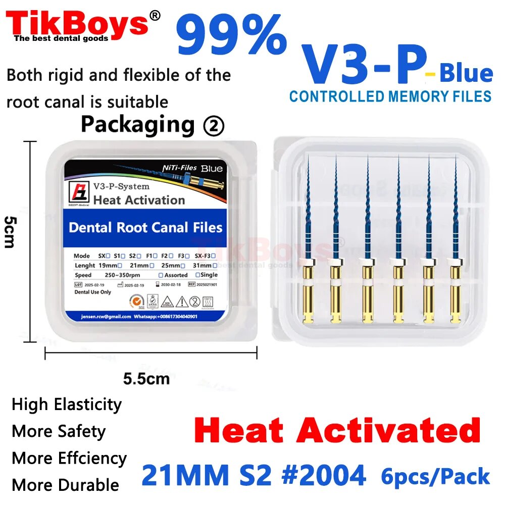 TikBoys V3-P Blue эндофайлы 21MM S2 6шт.