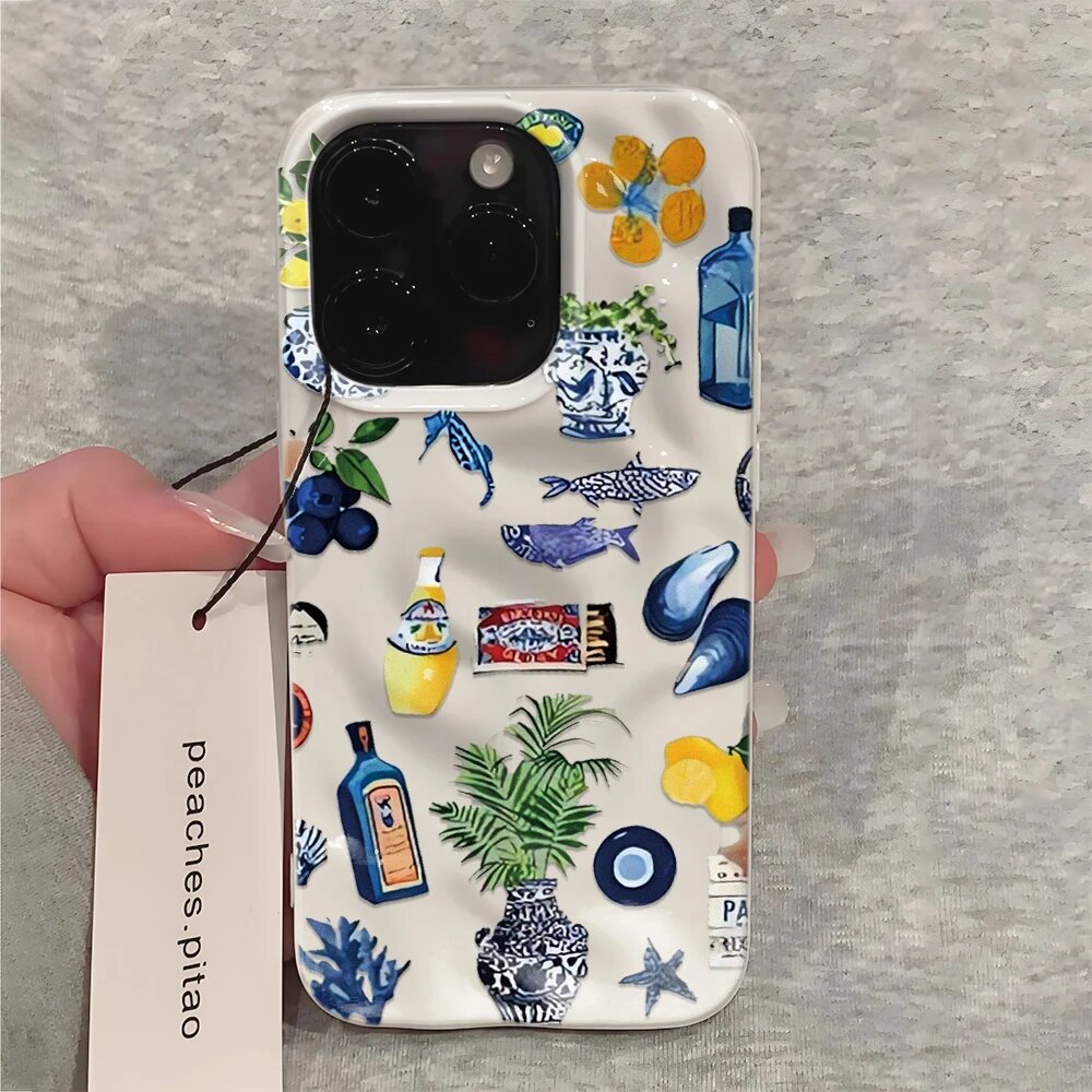 Чехол для iPhone 15 Pro, White-MZ618, морской рисунок
