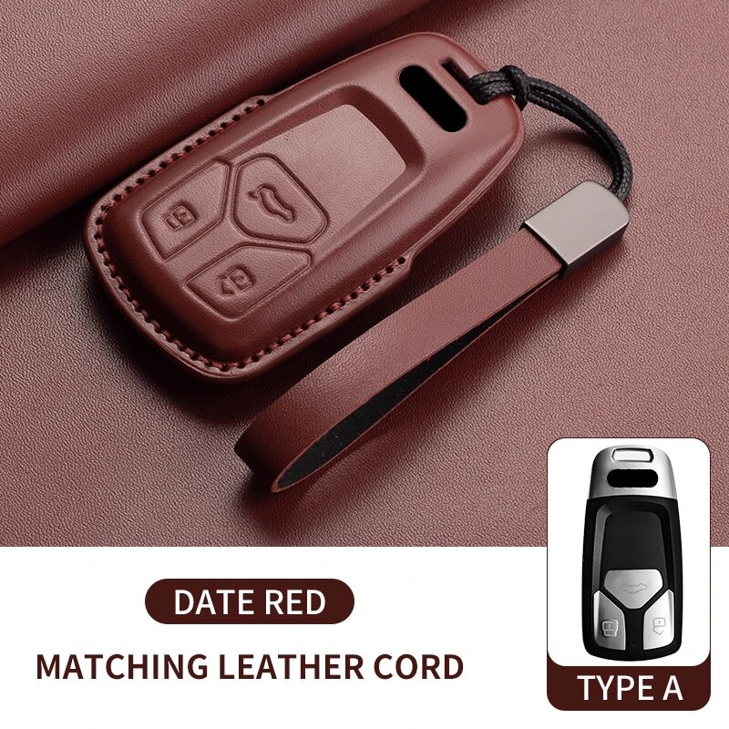 Чехол для ключей Audi Type A, Date Red, кожаный шнур