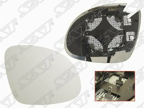 Полотно зеркала SAT ST-VW70-940G-1 Volkswagen Tiguan 06-17, Skoda Yeti 09-18 справа/ Обогрев/ асферическое