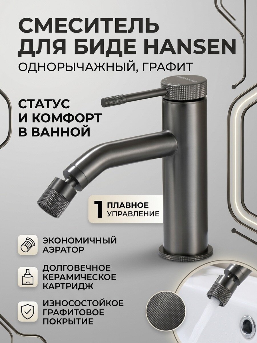 Смеситель однорычажный для биде из латуни от бренда Hansen HL50098-P графит